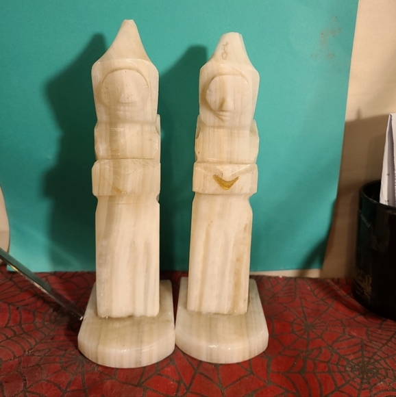 Office | Vintage Pair Carved Heavy Marble Tiki Stone Bookends 9 Inch ...